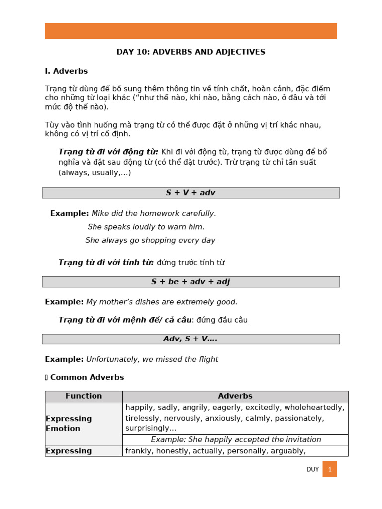 Day 10. Adjectives and Adverbs | PDF | Grammar | Syntax