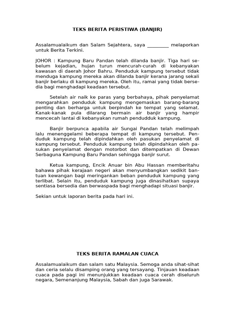 Skrip Berita Banjir dan Cuaca Terkini | PDF