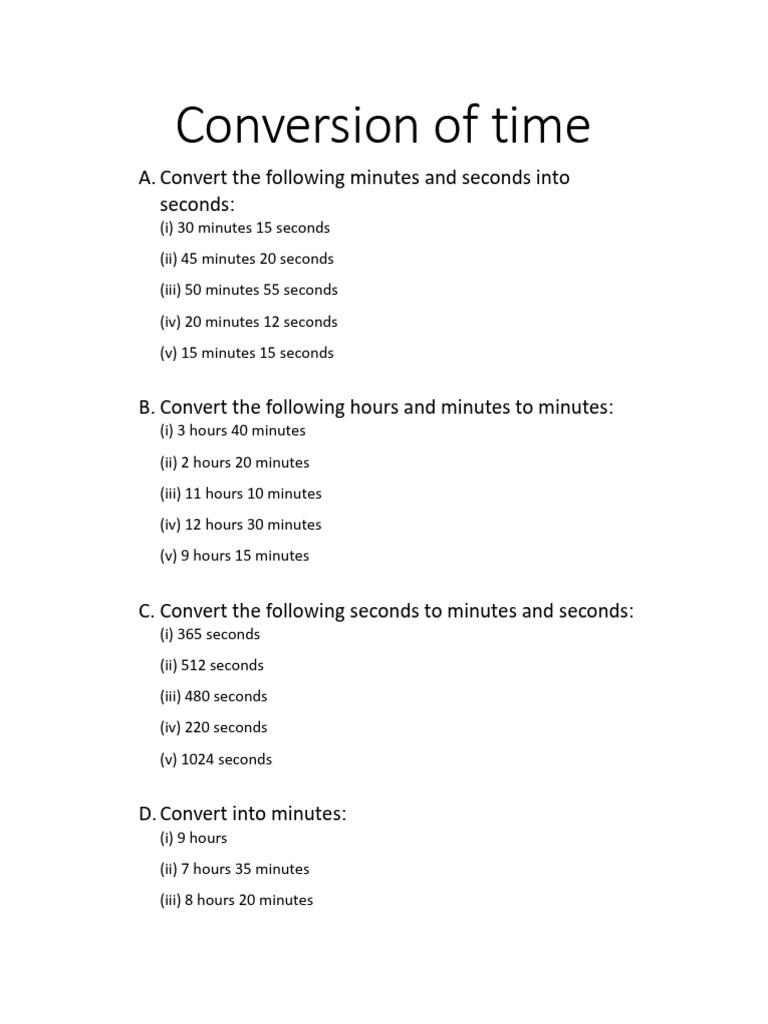Time Conversion Exercises and Solutions | PDF