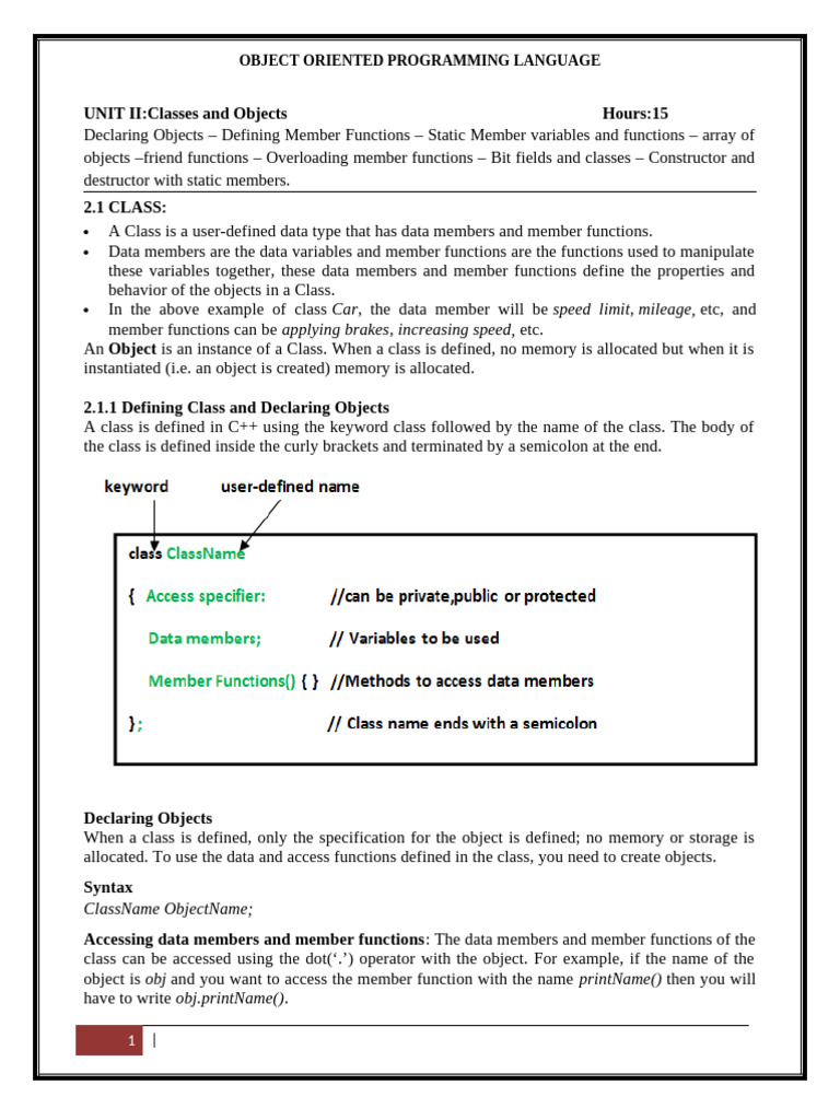 UNIT II-OOPS BCA | PDF | Class (Computer Programming) | Method (Computer Programming)