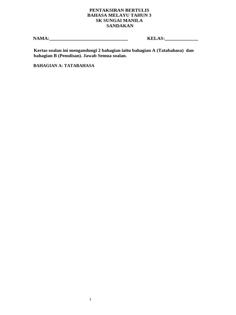 Pentaksiran Bertulis BM Thn3 | PDF