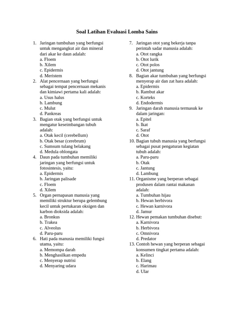 Soal Latihan Evaluasi Lomba Sains | PDF