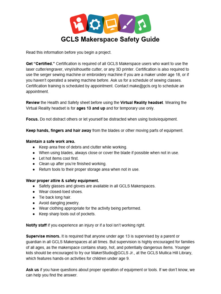 GCLS Makerspace Safety Guide 122017 FINAL | PDF
