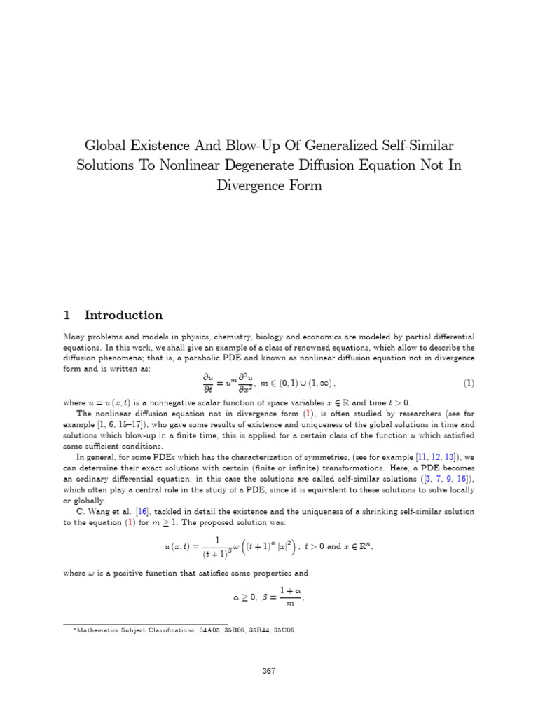 Basti; Nonlinear Diffusion Equation Not in Divergence form | PDF | Partial Differential Equation ...