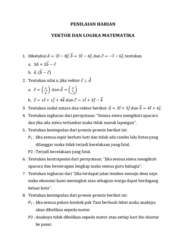 Penilaian Harian - Vektor & Logika MTK | PDF