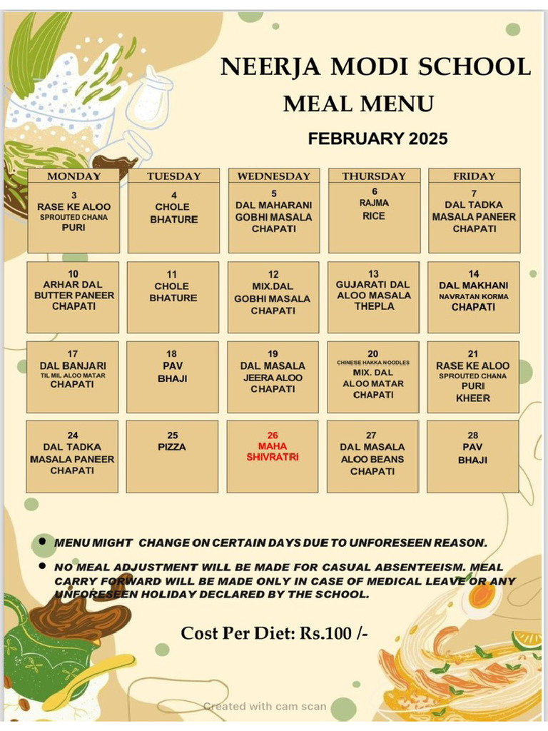 Meal Menu NMS February, 2025 | PDF