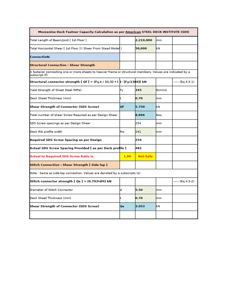Mezzanine Deck Fastener Capacity Analysis | PDF