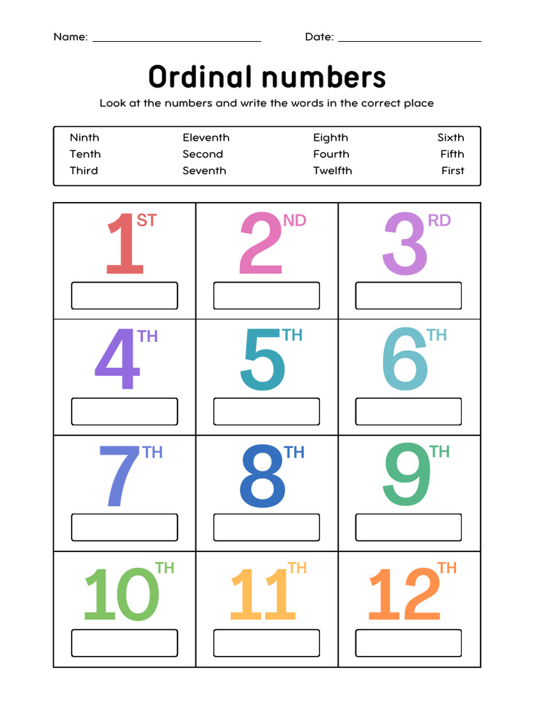Ordinal Numbers Vocabulary Worksheet | PDF