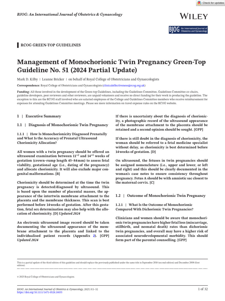 BJOG - 2025 - Kilby - Management of Monochorionic Twin Pregnancy Green ...
