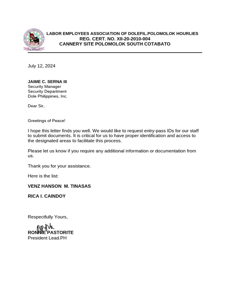 Request Letter For ID | PDF