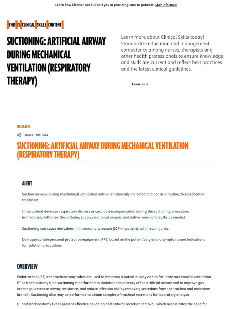 Suctioning - Artificial Airway During Mechanical Ventilation (Respiratory Therapy) | PDF ...