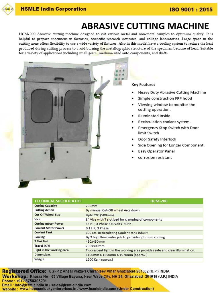 Specimen Cutting Machines HCM 200 | PDF | Coolant | Machines