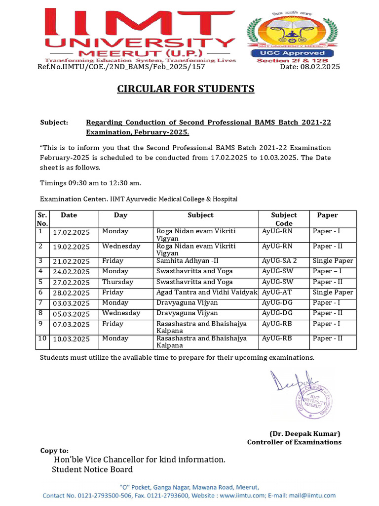 BAMS 2021-22 Exam Schedule Feb 2025 | PDF