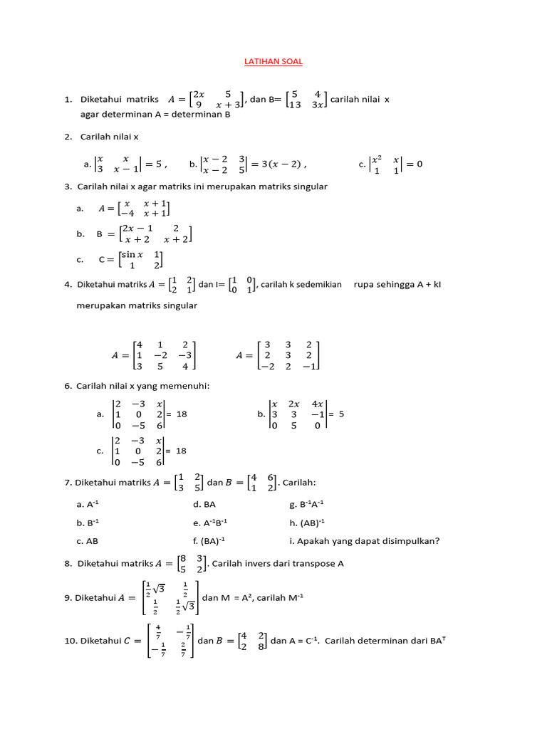 Latihan Soal Determinan, Invers | PDF
