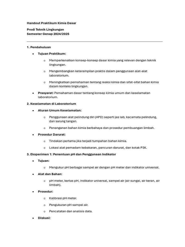 Handout Praktikum Kimia Dasar | PDF