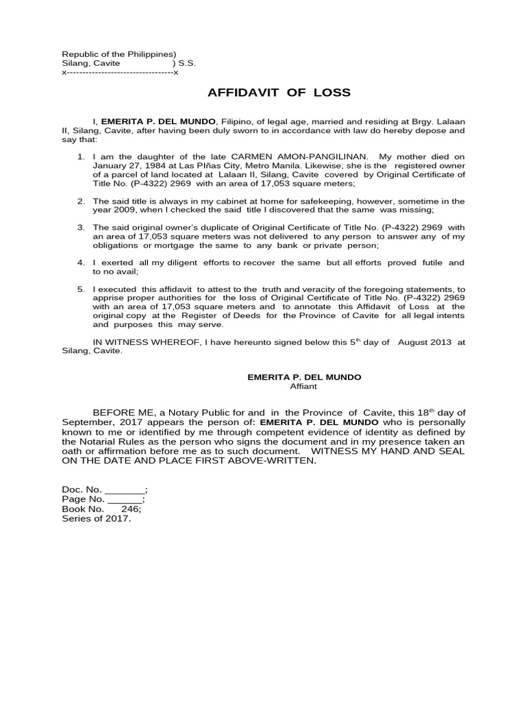 Aff Loss of Certificate - Doc Female | PDF