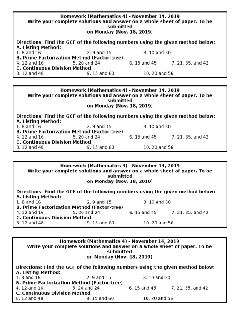 HW (GCF) | PDF | Mathematics | Factorization