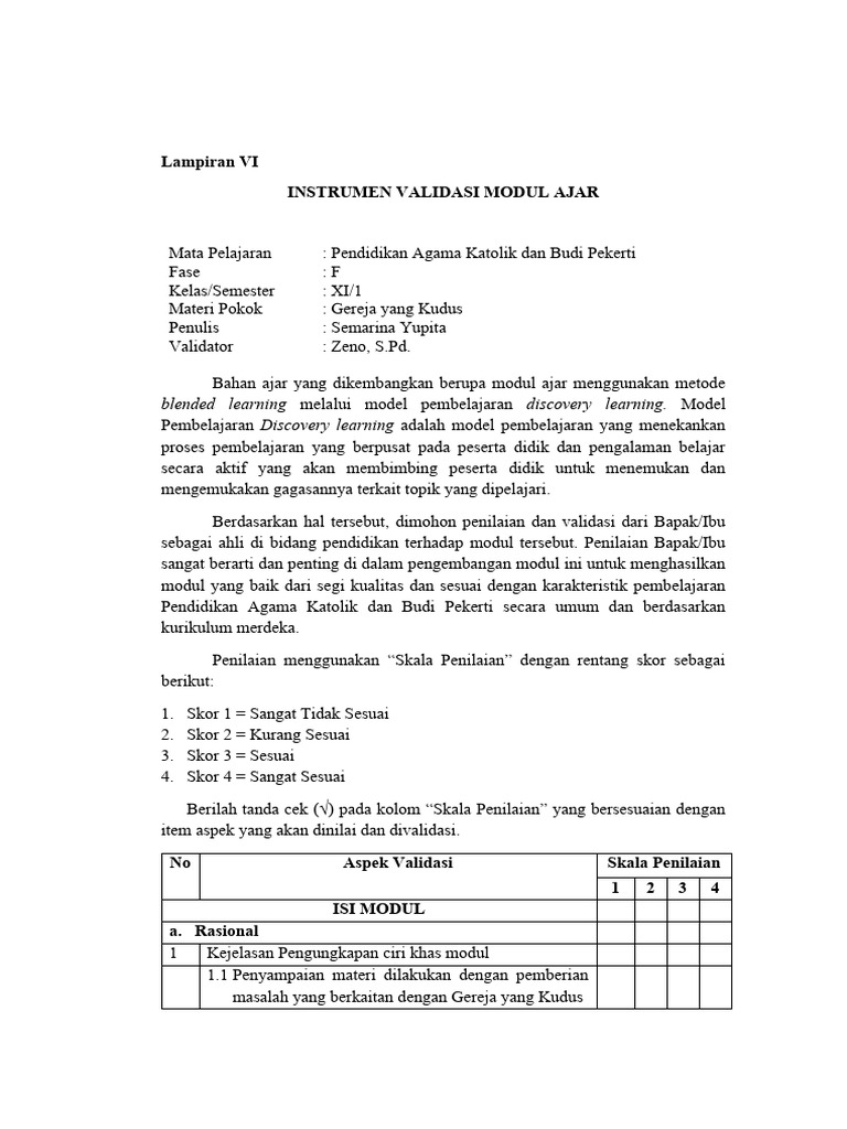 INSTRUMEN VALIDASI MODUL SMA | PDF