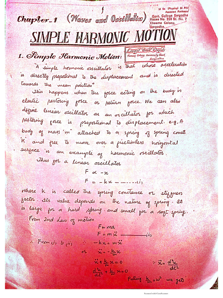 Physics (Oscillation) CHP 1 SHM-1 | PDF