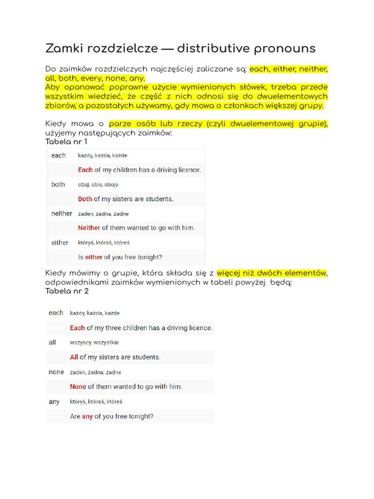 Both, All, Each, Every - Teoria | PDF