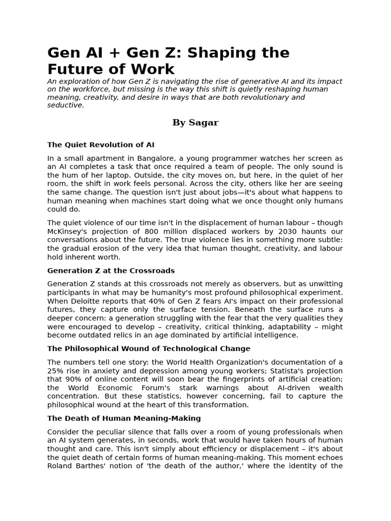 Gen AI + Gen Z Shaping The Future of Work - Sagar | PDF | Artificial ...
