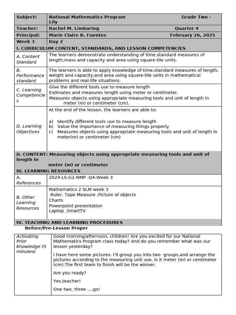 Grade 2 Math: Measuring Length Units | PDF | Metre | Learning