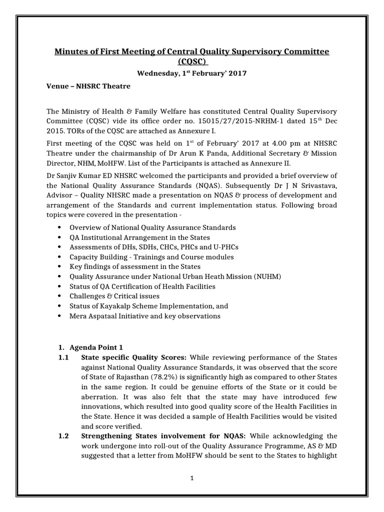CQSC Meeting Minutes on Quality Assurance | PDF | Hospital | Quality ...