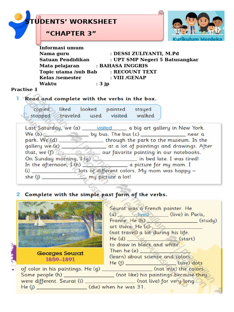Recount Text Worksheet for Grade 8 | PDF