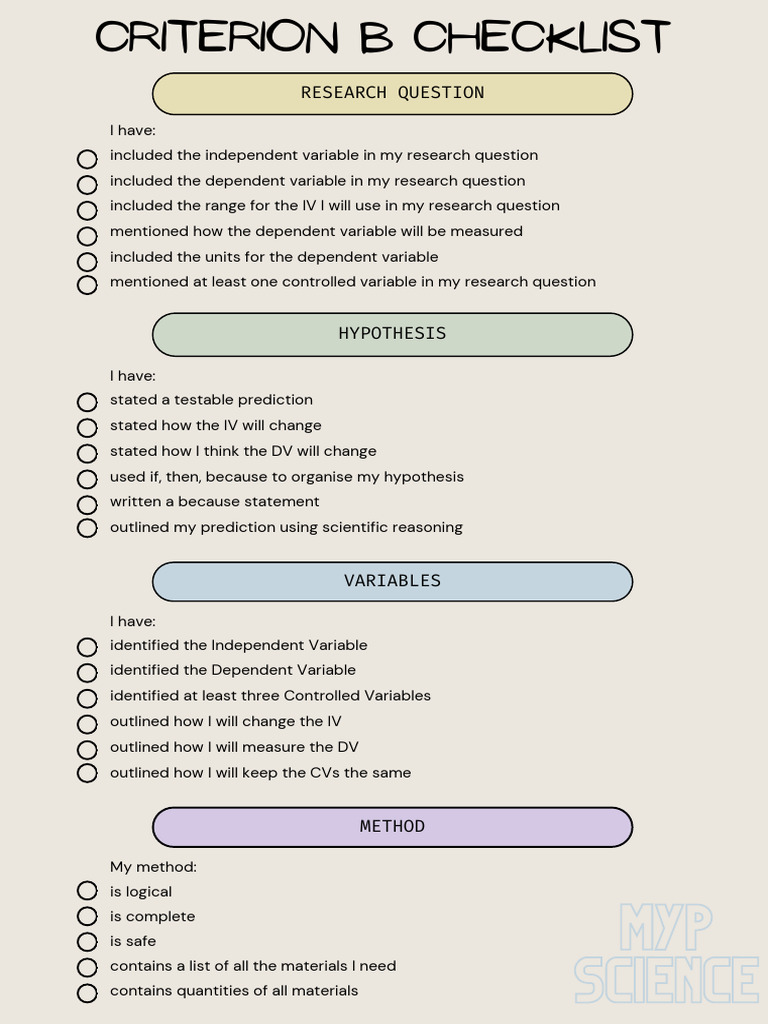 MYP-Science-Criterion-B-Checklist | PDF