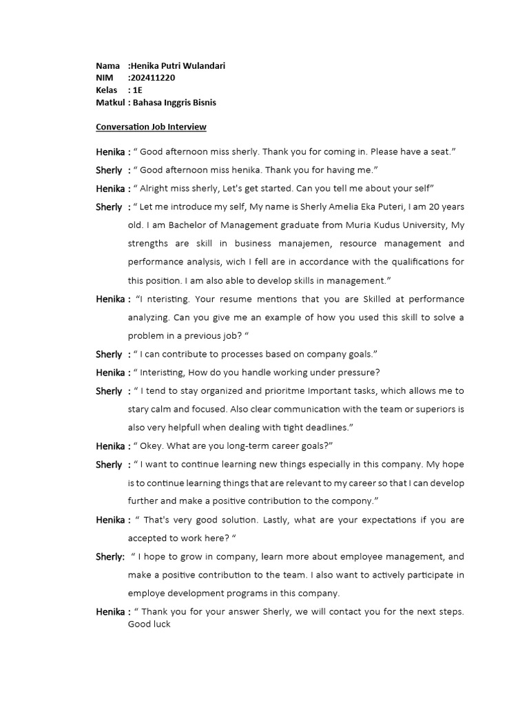 Job Interview Conversation Example | PDF