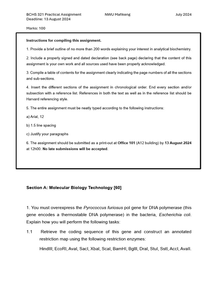 BCHS 321 Practical Assignment | PDF | Polymerase Chain Reaction | Flow ...