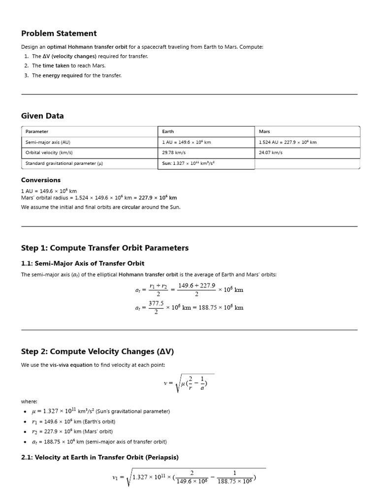 Mars Transfer Orbit Design | PDF | Orbit | Astronautics