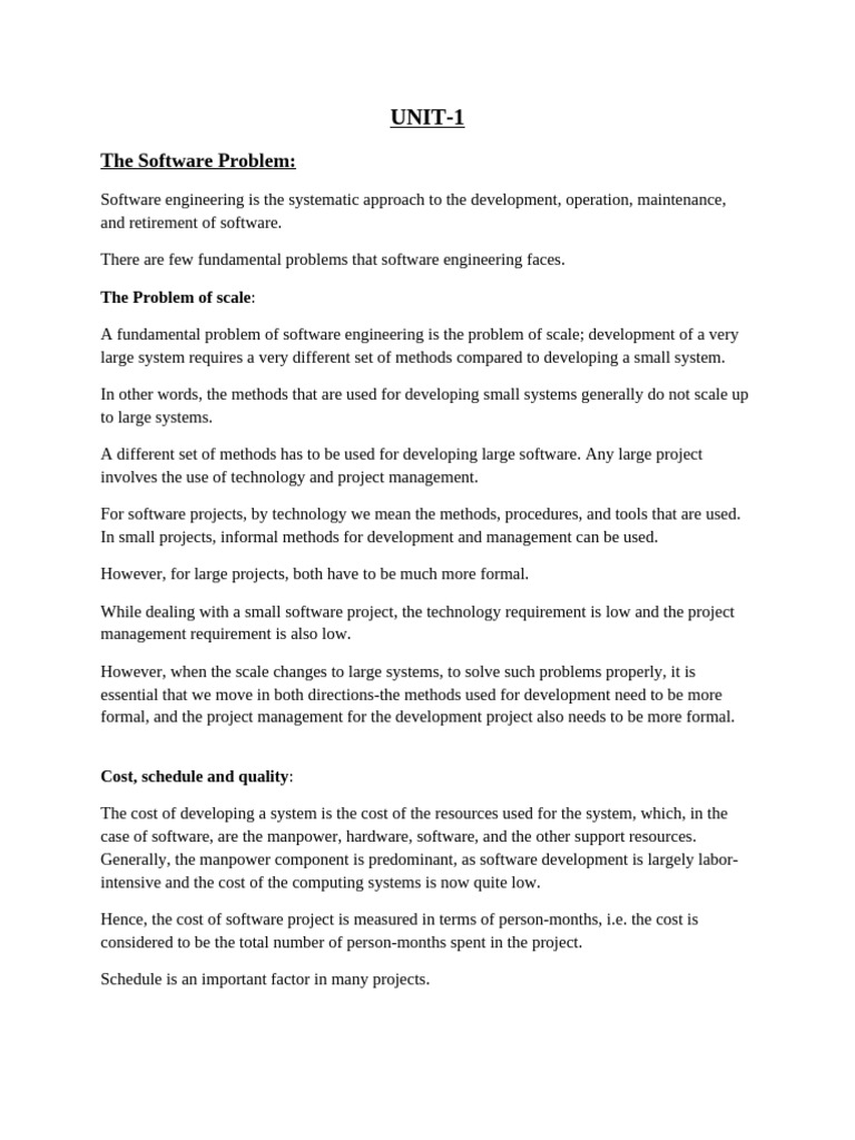 Software Engineering Unit-1 Notes - Vvism | PDF | Software Development ...