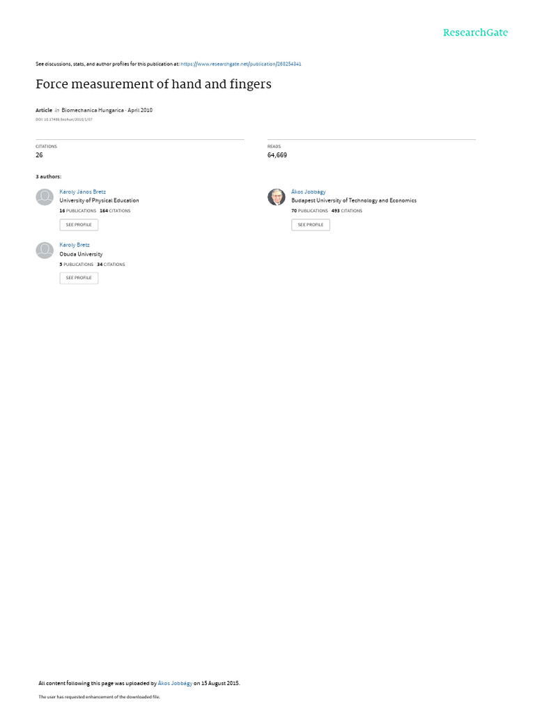 Force Measurement of Hand and Fingers | PDF | Statistics | Hand