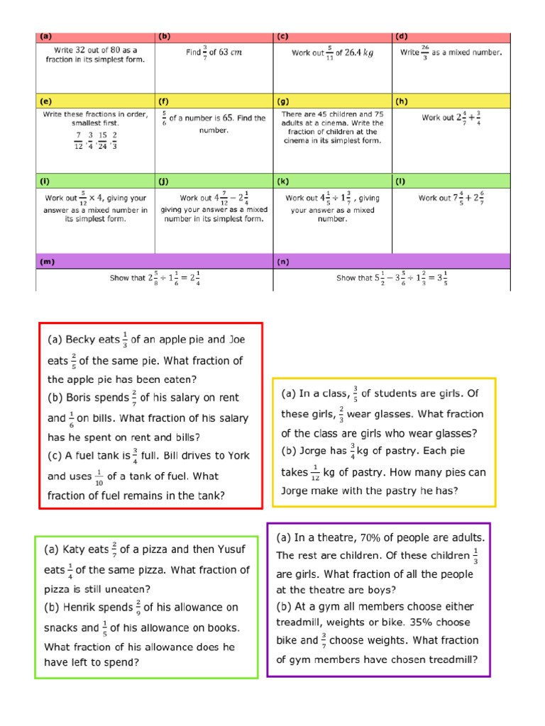 Fractions Revision Questions | PDF