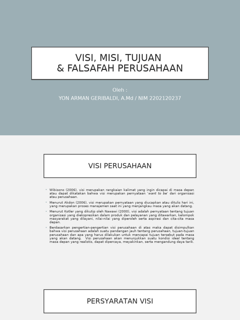 Visi Misi Goal Objective Dan Falsafah Perusahaan | PDF