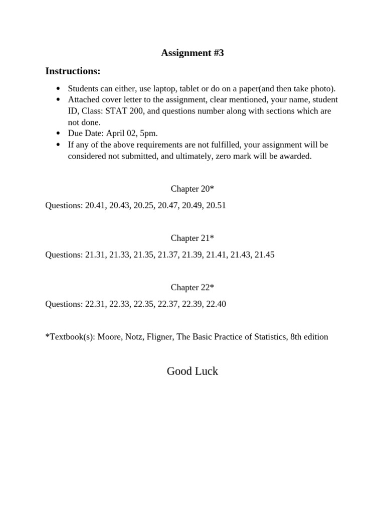 Assignment 3 STAT 202 | PDF