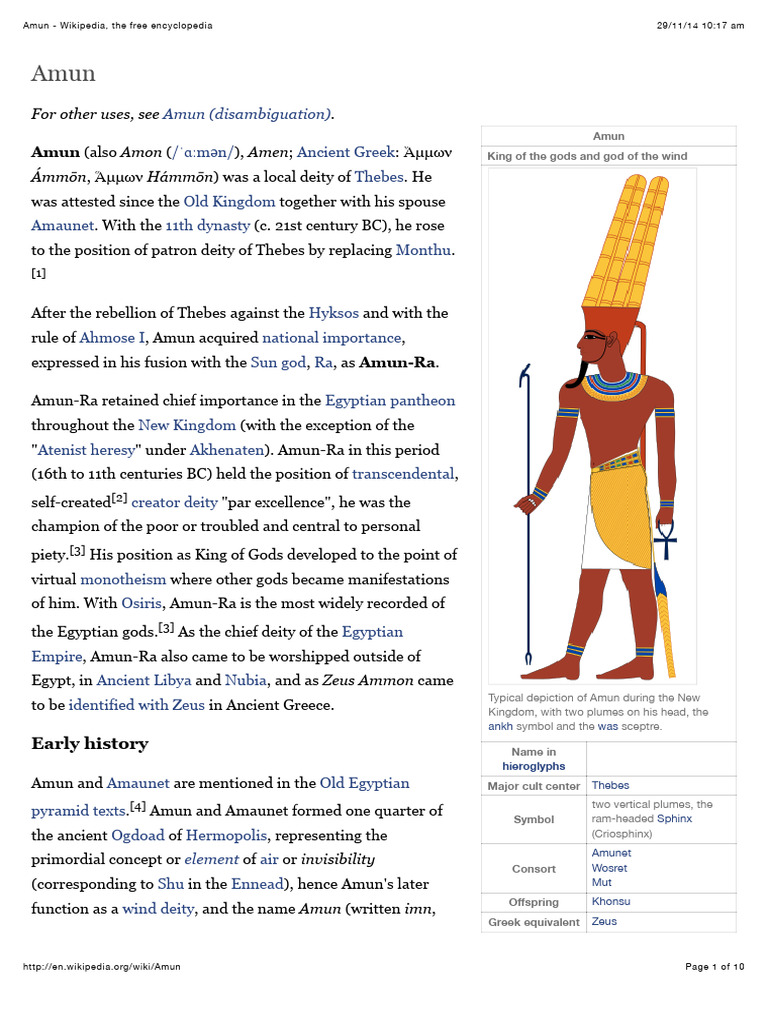 Amun - Wikipedia, The Free Encyclopedia | PDF | Thebes | Akhenaten