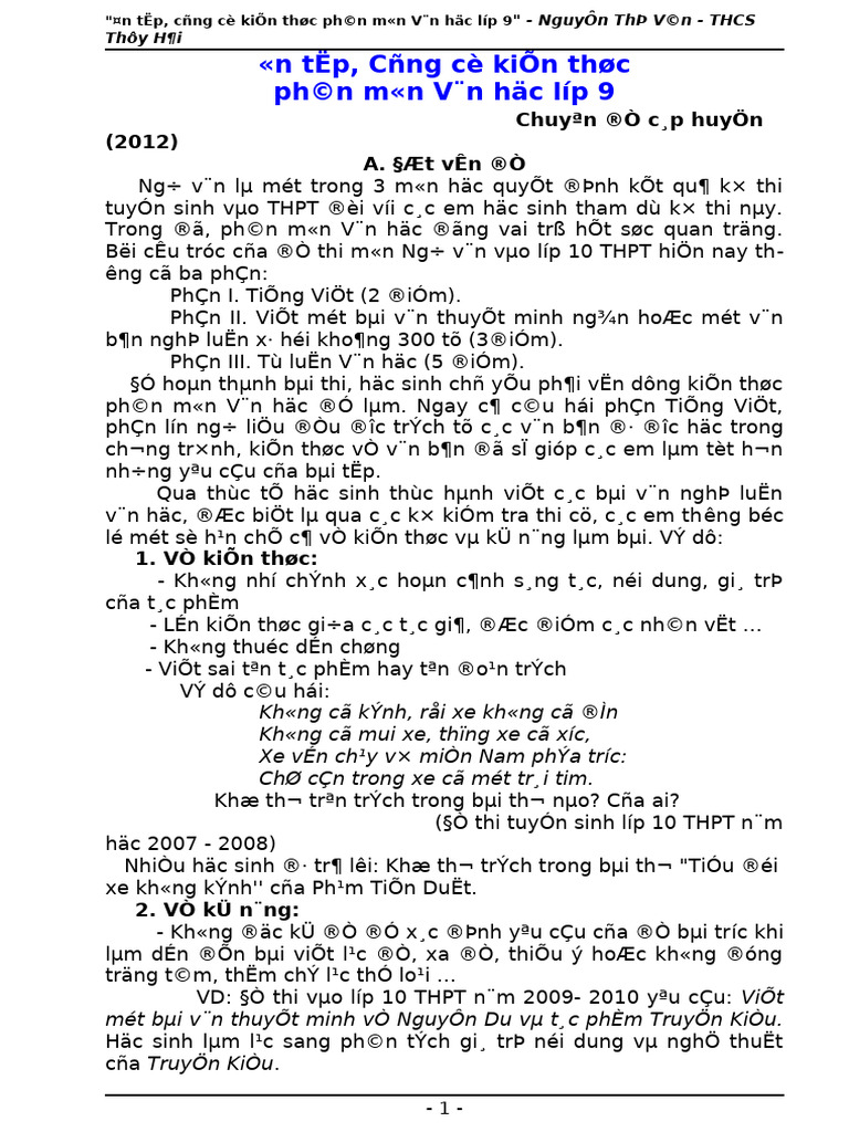 Chuyen de Ngu Van 9 | PDF