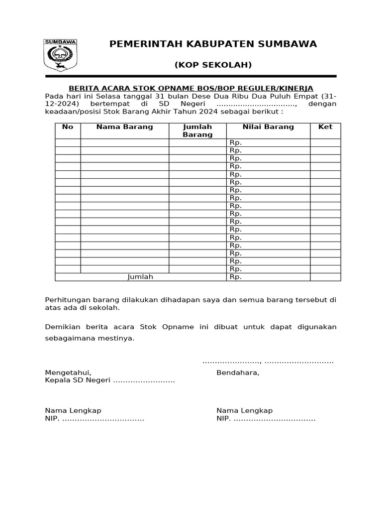 Laporan Stok Opname SD 2024 | PDF