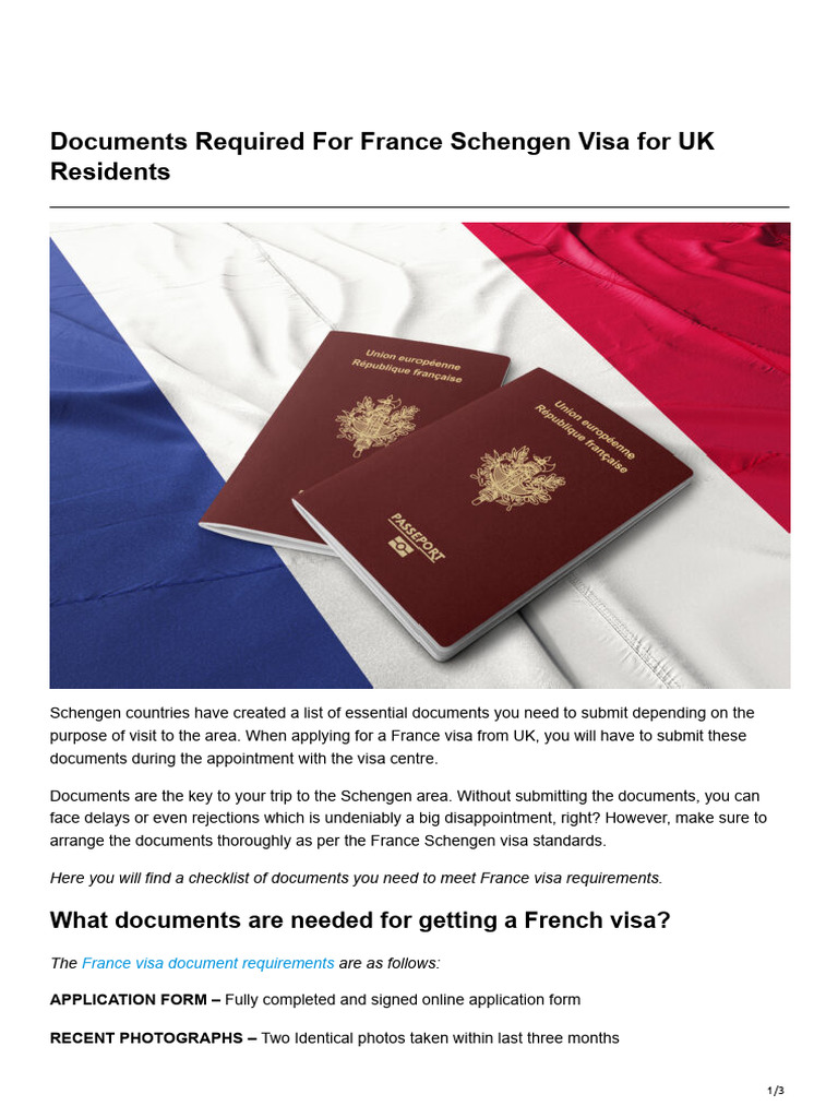 France Visa Document Requirements for UK Residents | PDF | Travel Visa ...
