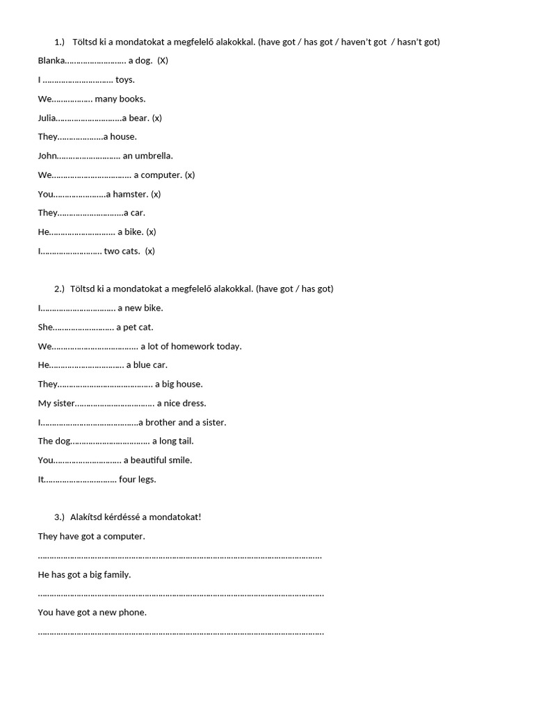 Gyakorló Lap Have Got | PDF