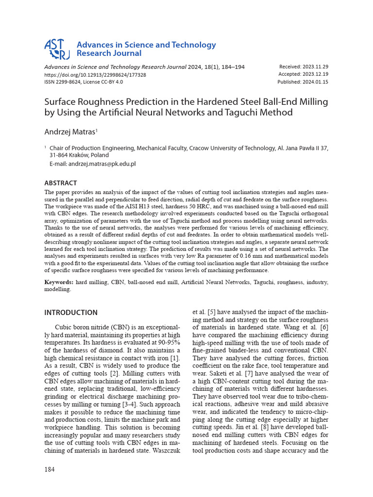 Surface_Roughness_Prediction_in_the_Hardened_Steel | PDF | Machining | Wear