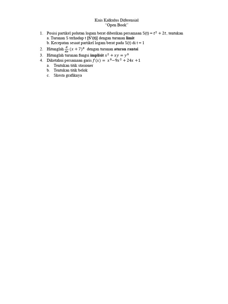 Soal Dan Jawaban Kuis Kalkulus - Diferensial | PDF