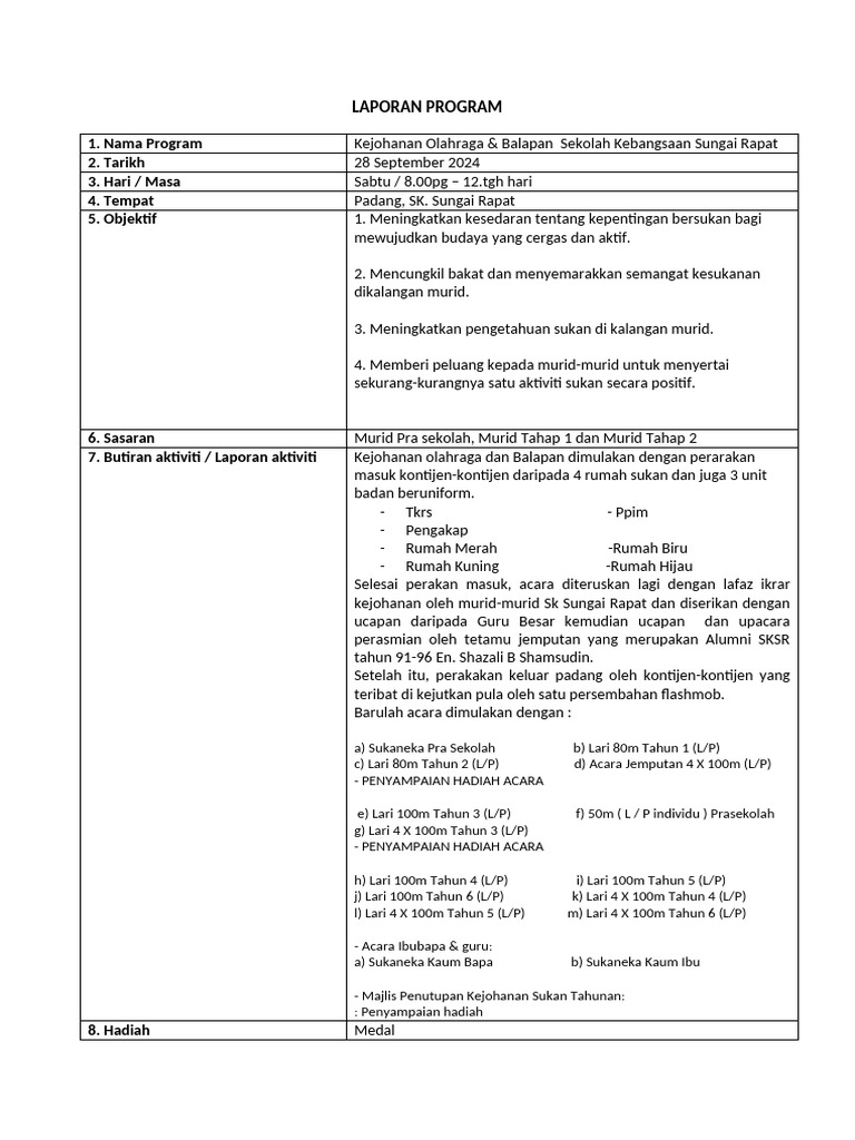 LAPORAN Sukan Sekolah | PDF