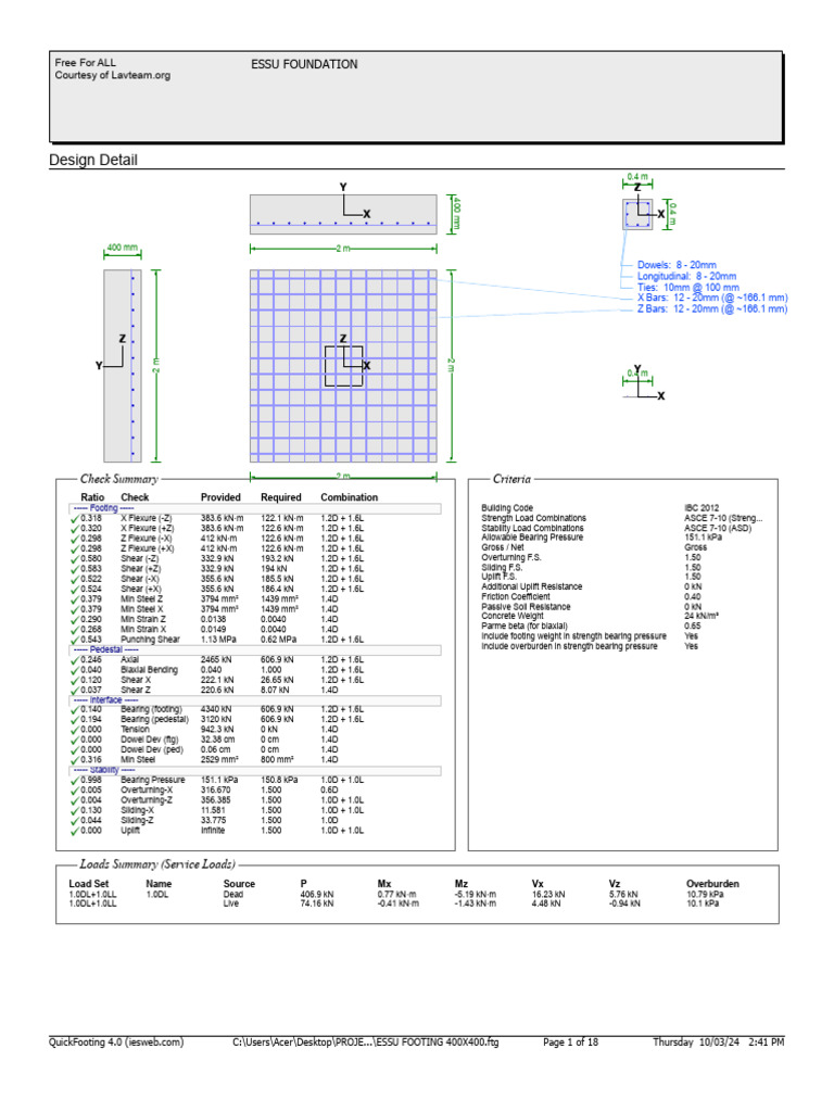 ESSU Foundation Design Capacity Analysis | PDF | Building Engineering | Mechanical Engineering