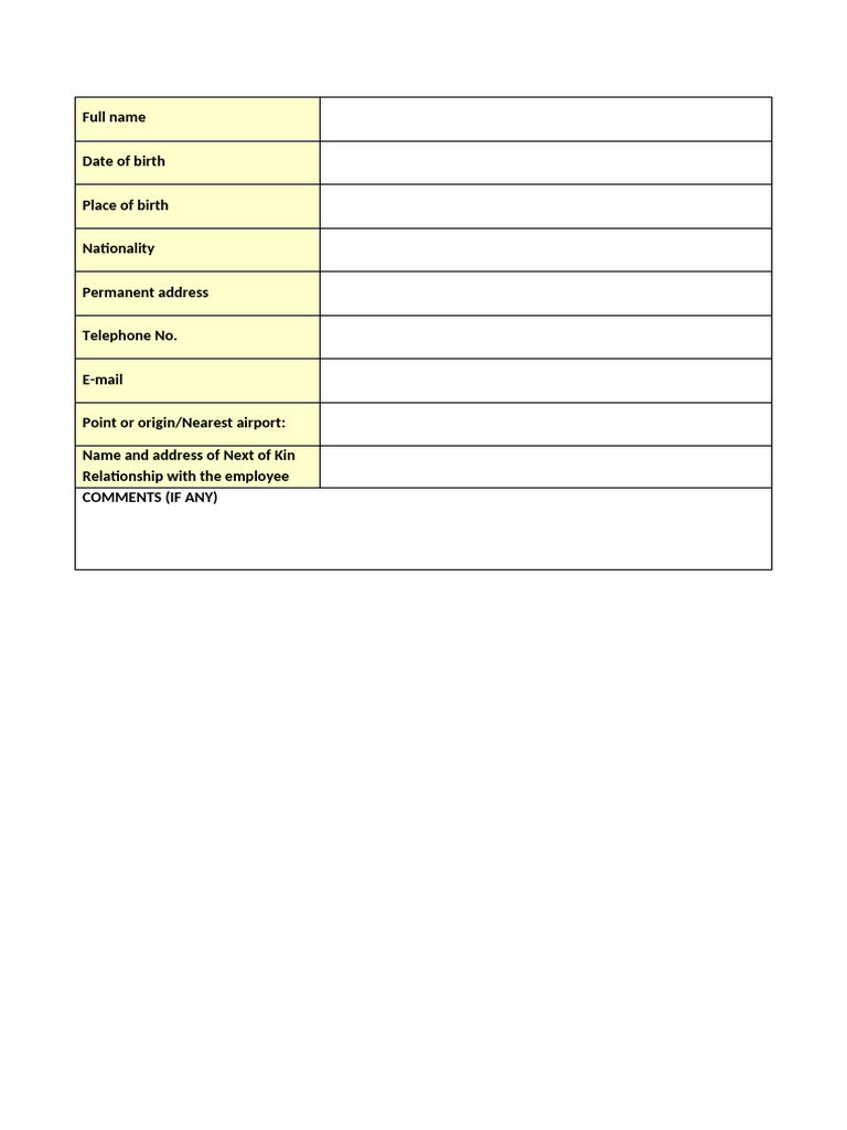 Crew Information Form | PDF