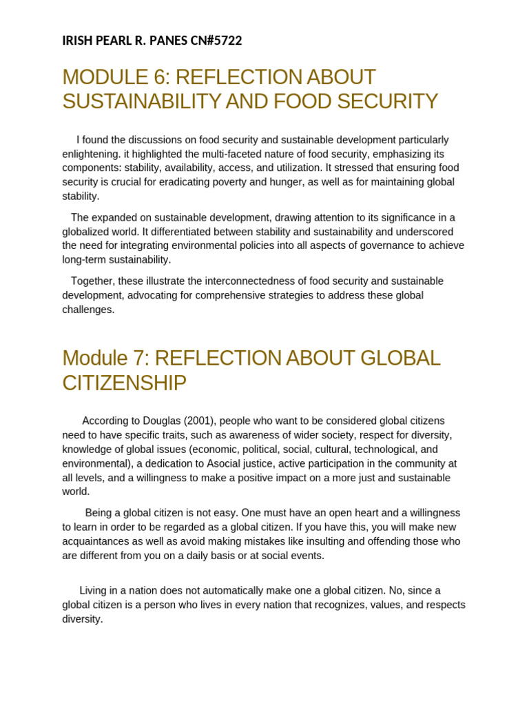 Reflection About Global Citizenship | PDF