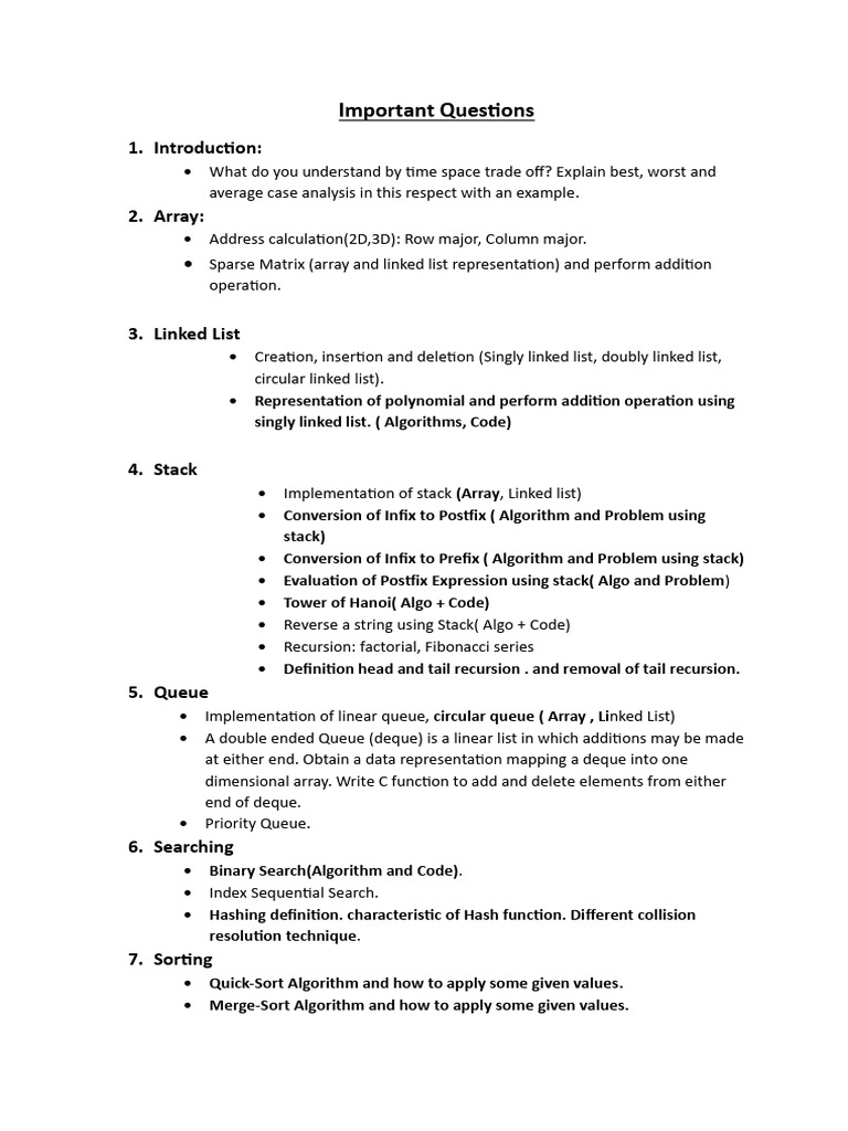 Important DS Questions 2024-25 | PDF | Queue (Abstract Data Type) | Time Complexity
