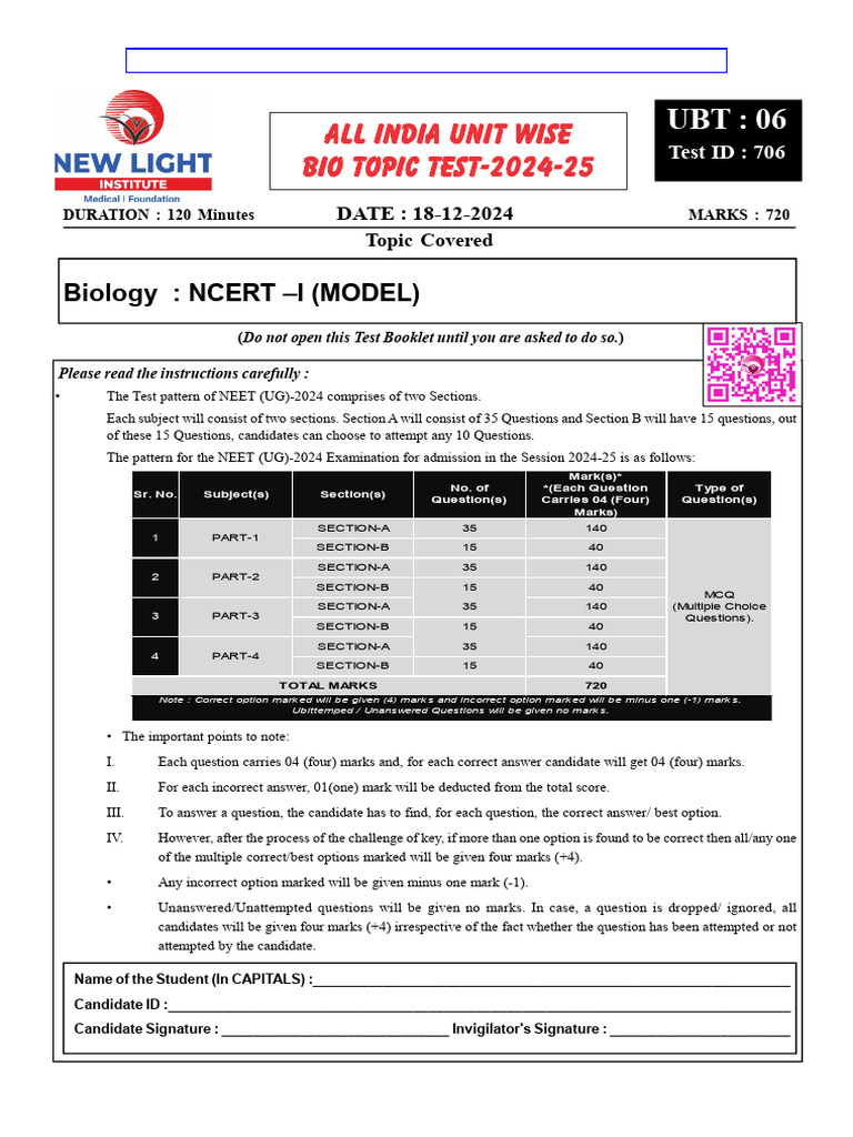 UBT-06 Paper (18-12-2024)(1) | PDF | Multiple Choice